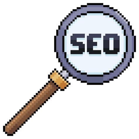 Premium Vector Pixel Art Magnifying Glass With The Word Seo Search Engine Optimization Vector