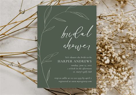 Forest Green Bridal Shower Invitation Modern Invitation Etsy