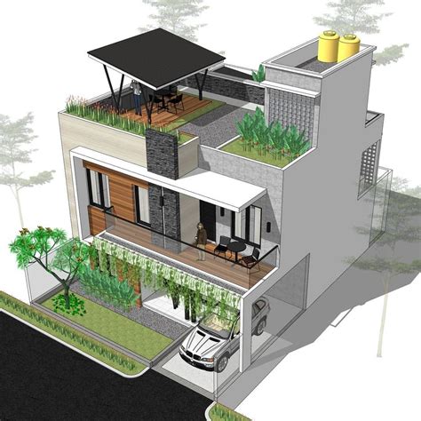Desain Rumah Minimalis 2 Lantai Rooftop Denah 8x18 Lantai Kamar Tampak