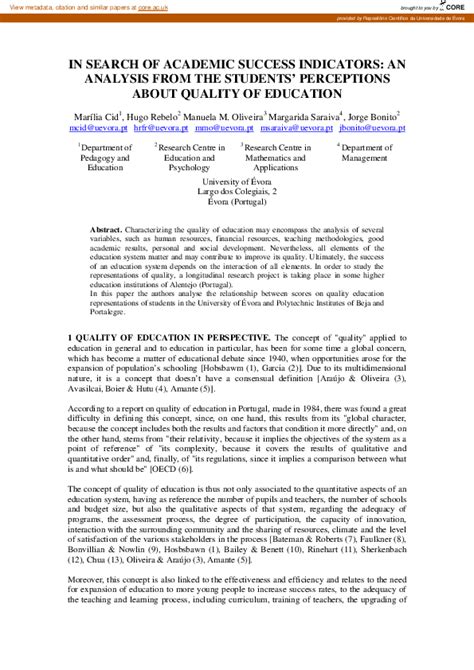 Pdf In Search Of Academic Sucess Indicators An Analysis From The