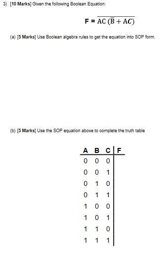 Solved 3 10 Marks Given The Following Boolean Equation F