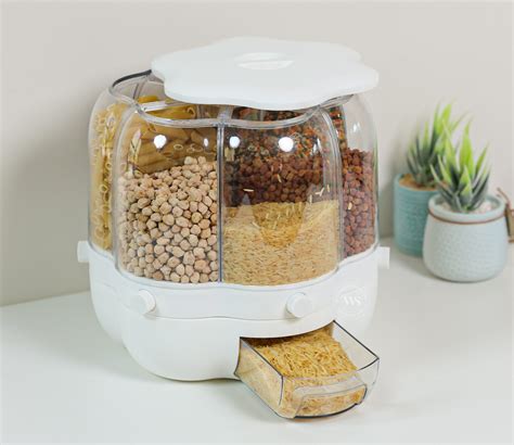 Buy Grainery 6 Compartment All In One Rotating Grain Dispenser White