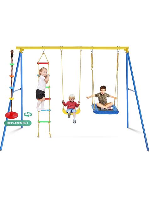 Qhomic 440lb 4 In 1 Swing Set Heavy Duty Metal Swing Frame