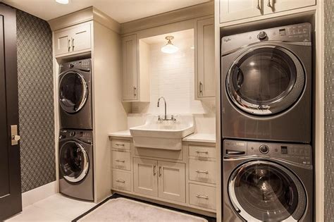 Stacked Enclosed Electrolux Washer And Dryer Transitional Laundry