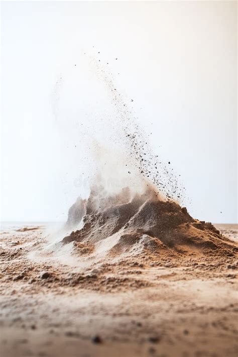 Dynamic Sand Explosion Captured In Mid Air Against A Neutral Background