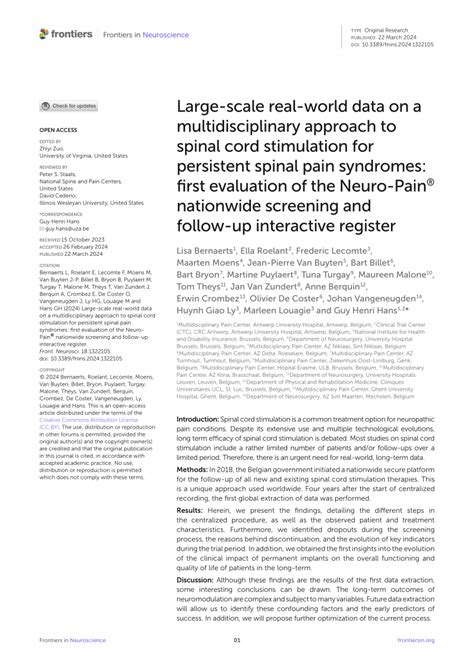 Pdf Large Scale Real World Data On A Multidisciplinary Approach To Spinal Cord Stimulation For