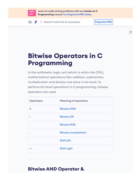 Programiz Com C Programming Bitwise Operators Pdf Integer