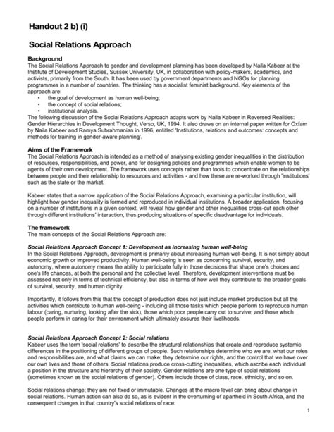 Social Relations Approach Gender And Development Planning