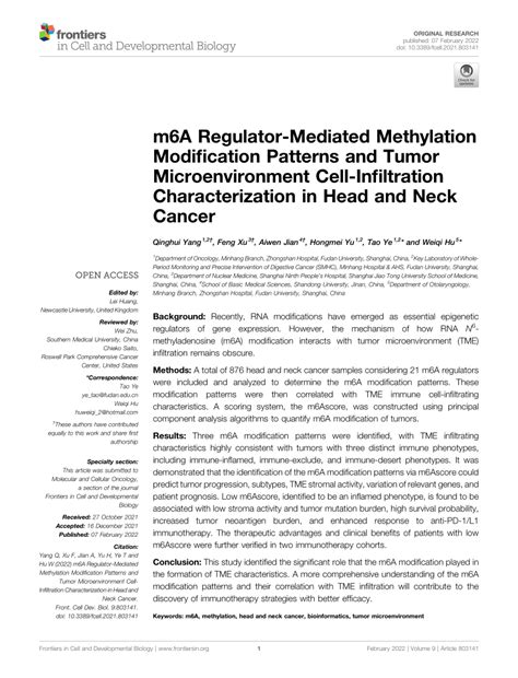 Pdf M6a Regulator Mediated Methylation Modification Patterns And