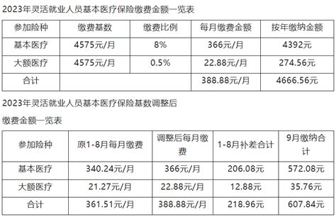 北屯市2023年灵活就业人员基本医疗保险缴费金额一览表