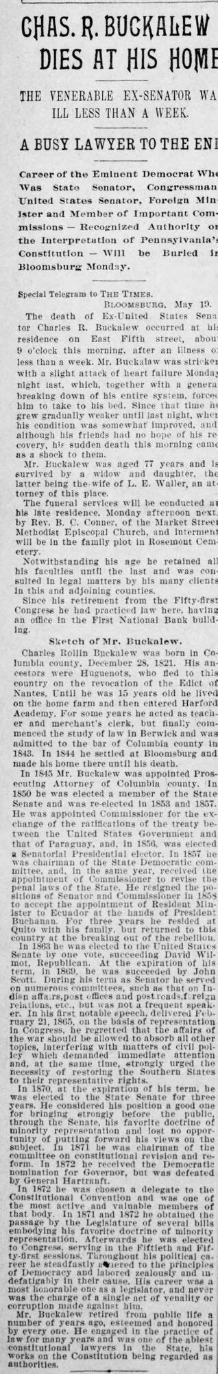 Us Con Buckalew Charles Rollin Us Senator Pa Biographic