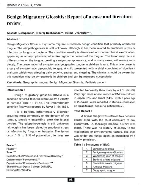 Pdf Benign Migratory Glossitis Report Of A Case And Literature Review