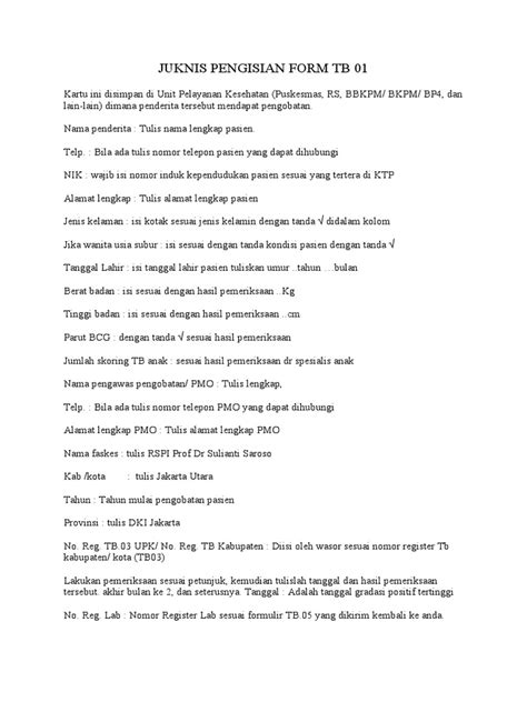 Juknis Pengisisan Form Tb 01 Pdf