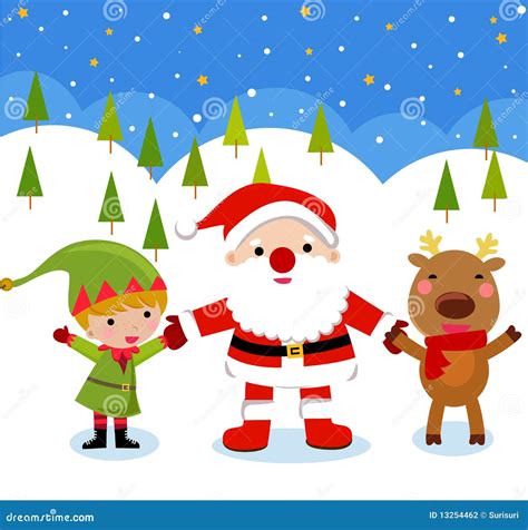 De Kerstman Rudolph En Elf Vector Illustratie Illustration Of