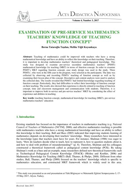Pdf Examination Of Pre Service Mathematics Teachers Knowledge Of Teaching Function Concept