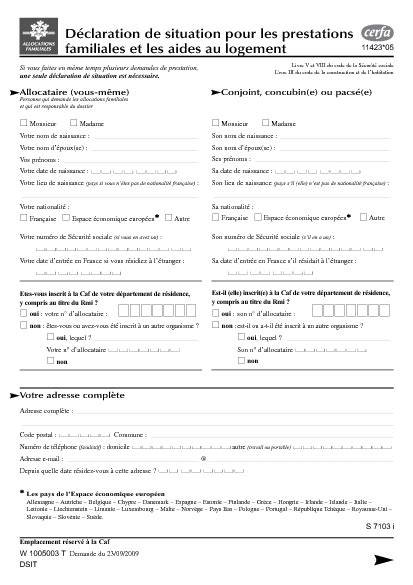 Déclaration de situation pour les prestations familiales et les aides