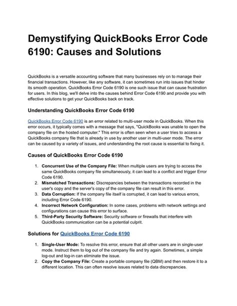 Ppt Demystifying Quickbooks Error Code 6190 Causes And Solutions