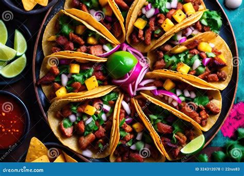 Colorful Taco Platter With Vibrant Ingredients Mexican Cuisine Stock