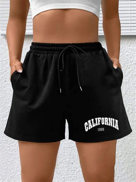 Letter Print Drawstring Shorts Plus Size Casual Shorts Women Temu New