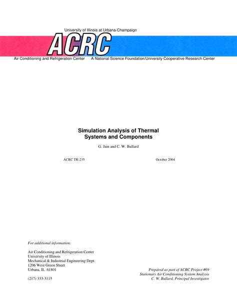 Pdf Simulation Analysis Of Thermal Systems And Components