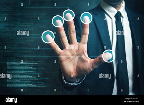 Businessman Passing Biometric Verification With Fingerprint Scanner