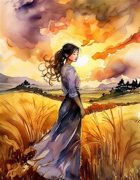 Golden Solitude A Dusk Dance In The Fields Stock Illustration