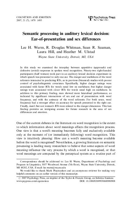 Pdf Semantic Processing In Auditory Lexical Decision Ear Of