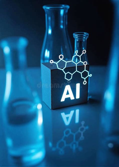 Illuminated Ai In Lab Glassware With Molecule Structures Scientists In
