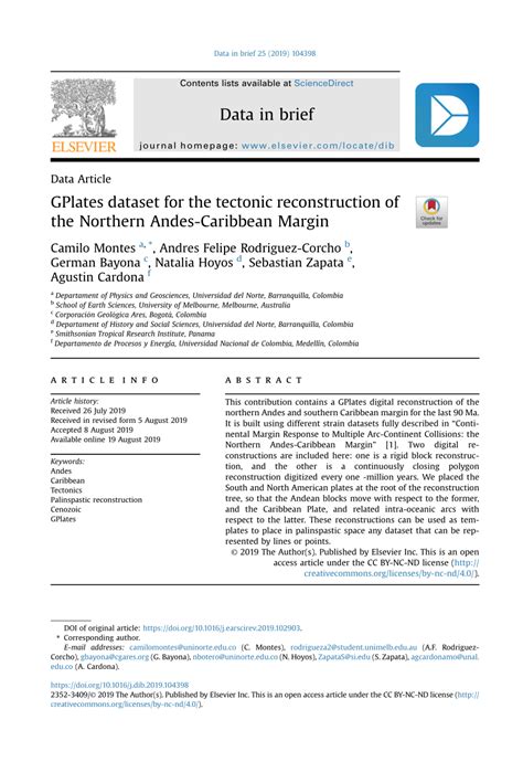 Pdf Gplates Dataset For The Tectonic Reconstruction Of The Northern Andes Caribbean Margin