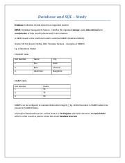 Database And SQL Study Docx Database And SQL Study Database Collection Of Data Stored In