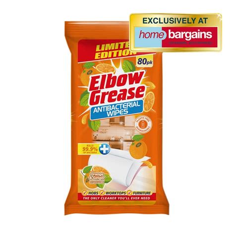 Elbow Grease Antibacterial Wipes 80 Pack Orange And Ginger Home Bargains