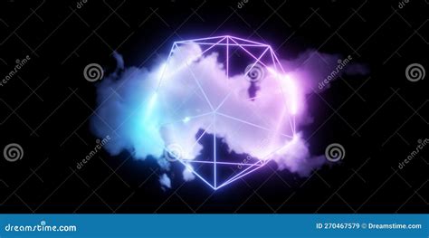 Abstract Blue And Pink Neon Glowing Wireframe Sphere Shape With Smoke