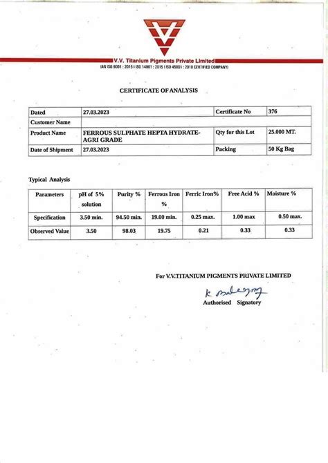 Ferrous Sulphate Heptahydrate For Industrial Grade Technical Grade