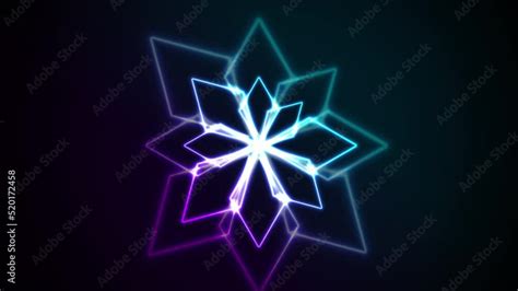 Vid O Stock Blue Purple Neon Transforming Snowflake Abstract Glowing
