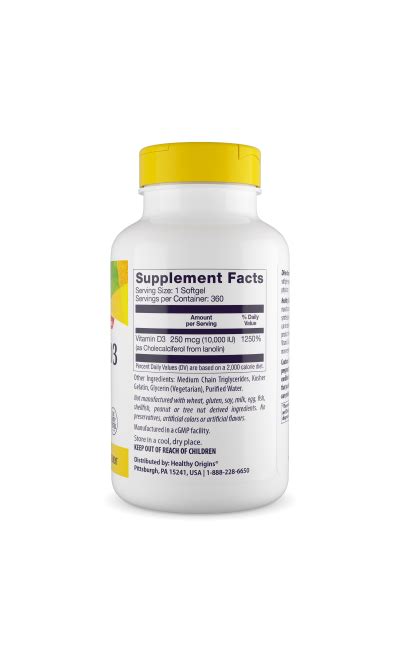 Vitamin D3 10 000 IU 360 Softgels HEALTHY Origins