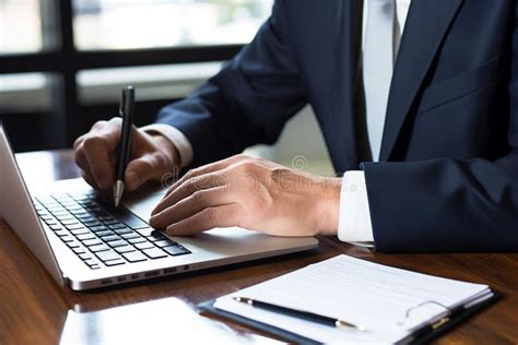 Businessman Using Laptop For Performance Review Ai Generative Stock