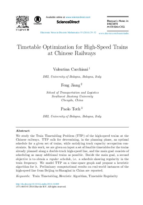 Pdf Timetable Optimization For High Speed Trains At Chinese Railways