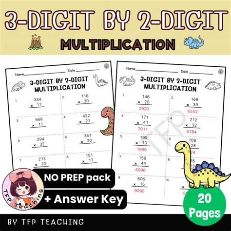 3 Digit By 2 Digit Standard Algorithm Multiplication Practice Worksheets