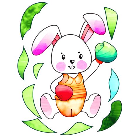 Stained Glass Bunny Boxing Graphic · Creative Fabrica