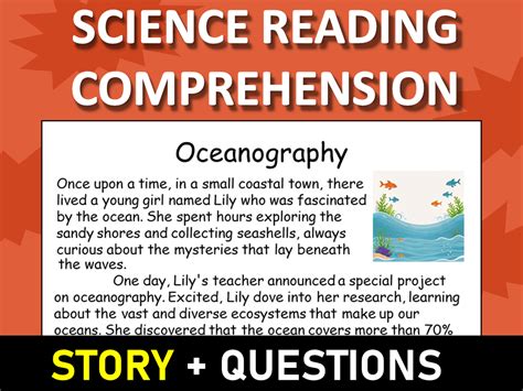 Oceanography Reading Science Story Comprehension Questions Worksheet