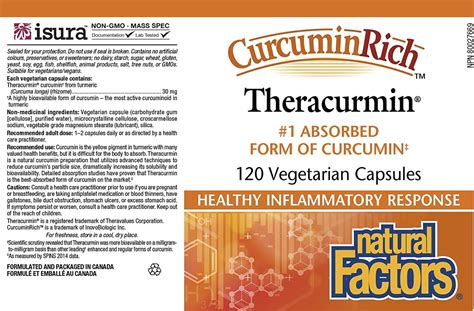 CurcuminRich Theracurmin by Natural Factors Turmeric 120 capsules 120 ...