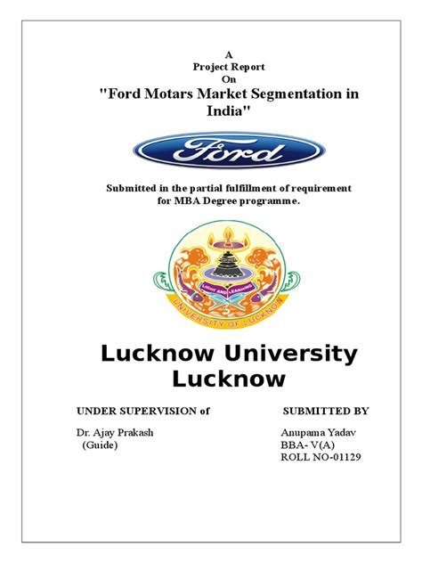 Ford Motars Market Segmentation In India Anupama Yadav Pdf Ford