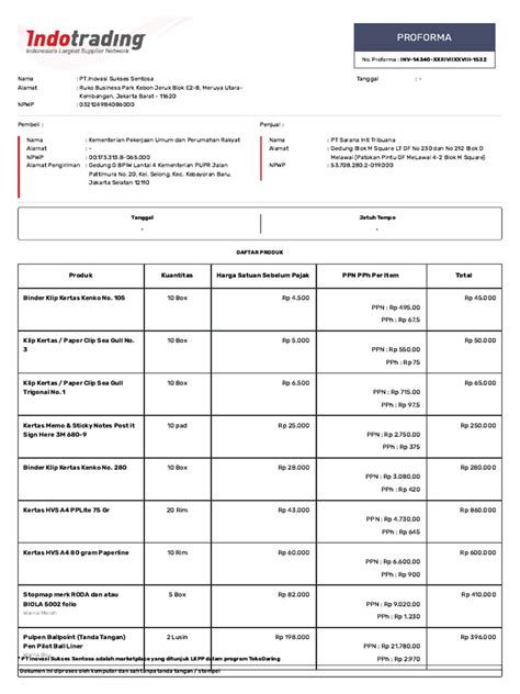 Invoice Atk Pendampingan Itdp Pdf