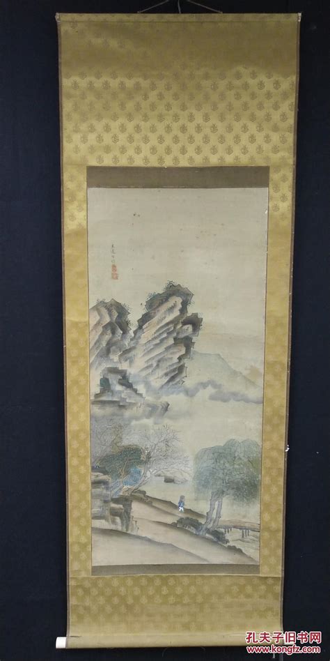 【图】孔网唯一 清朝日本江户时期代表性画家《立原杏所—绢本山水图》装裱立轴2幅，对幅，带原木盒，绫布装裱、 装裱后整幅尺寸为186 67