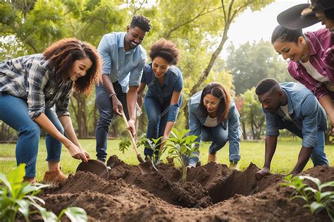 Premium Photo Group Of Diverse People Digging Hole Planting Tree Together