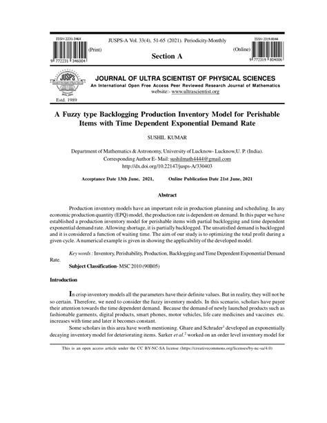 Pdf A Fuzzy Type Backlogging Production Inventory Model For Perishable Items With Time