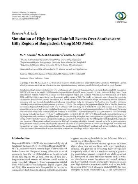 Pdf Research Article Simulation Of High Impact Rainfall Events