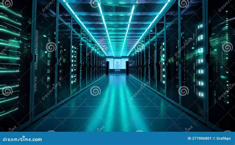 Interior Of A Server Room Where Server Towers Are Visible On The Left And Right Sides And A