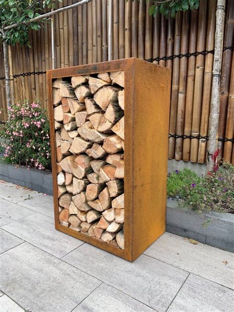 Houtopslag Cortenstaal 80x30x100 Cm Lbh Houthok Houtopslag