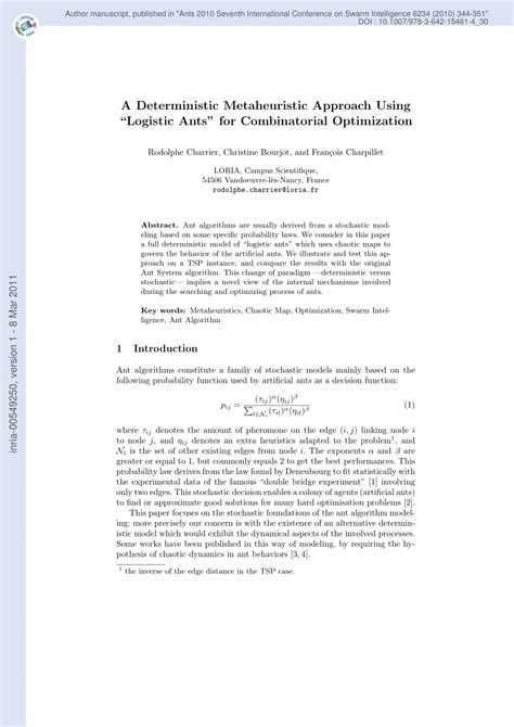 Pdf A Deterministic Metaheuristic Approach Using “logistic Ants” For
